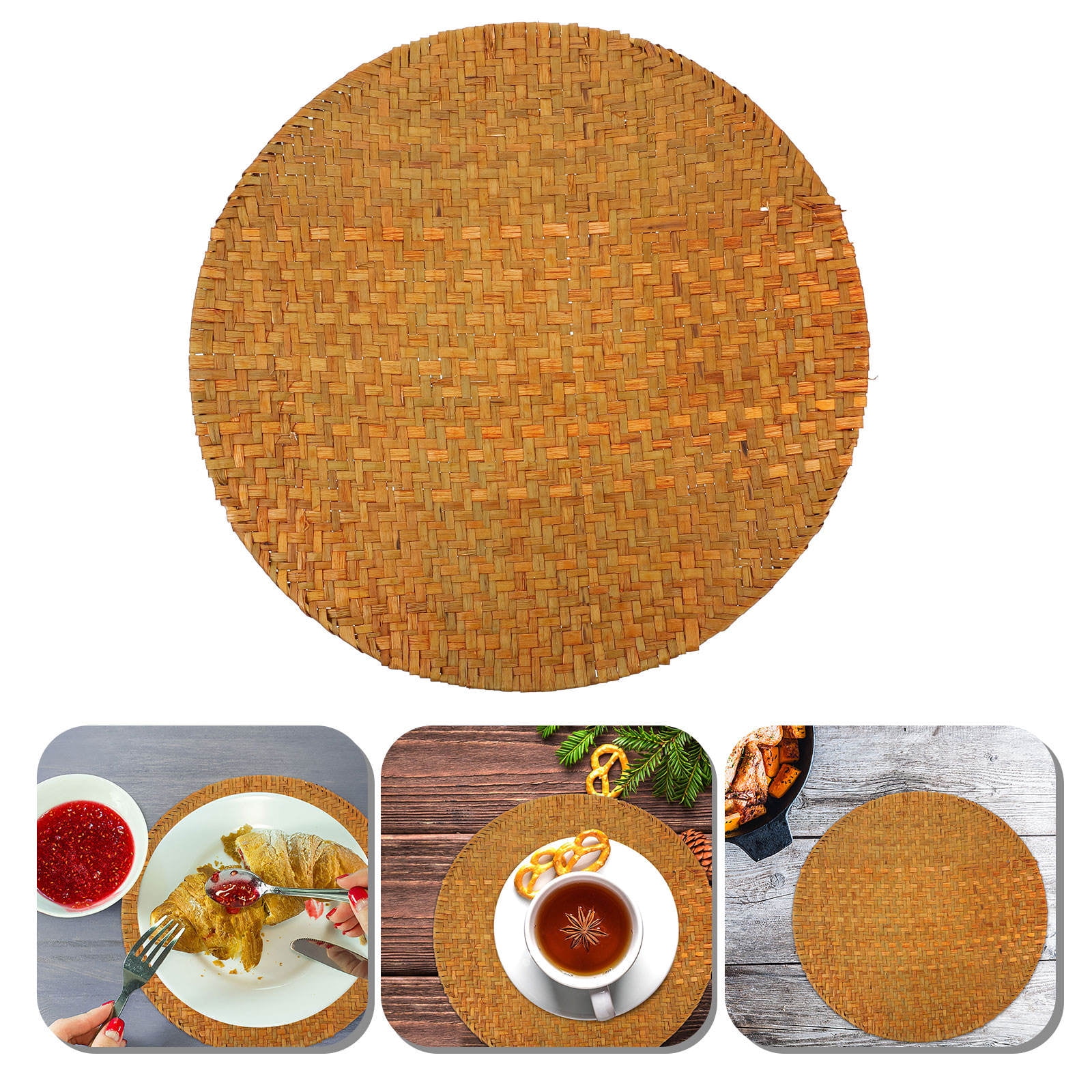 BESTYASH 1Pcs Protective Weaving Craft Dining Table Pad Orange Natural ...