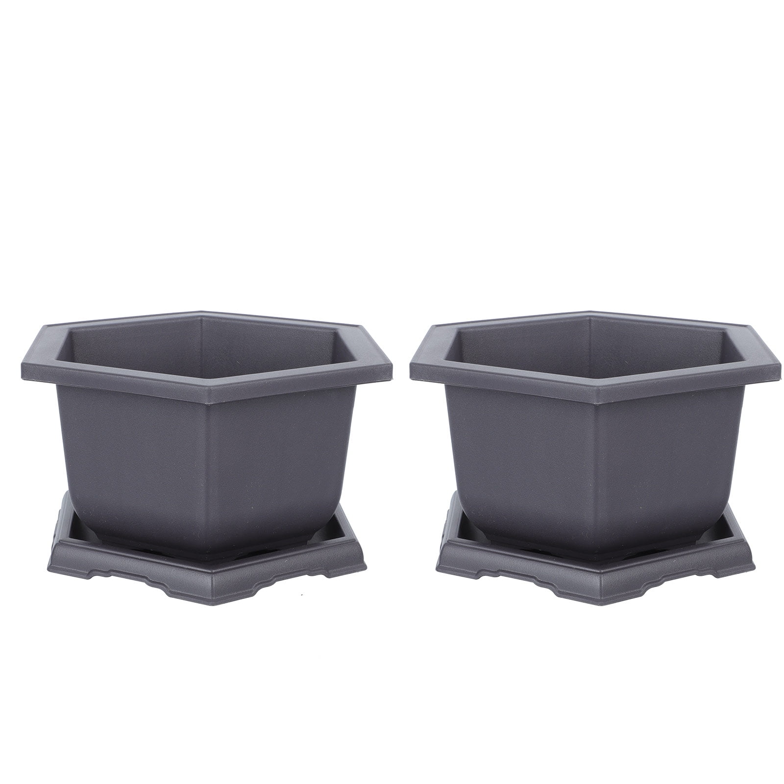 BESTYASH 1Set Black Plastic Flower Holder with Tray Hexagonal Shape ...