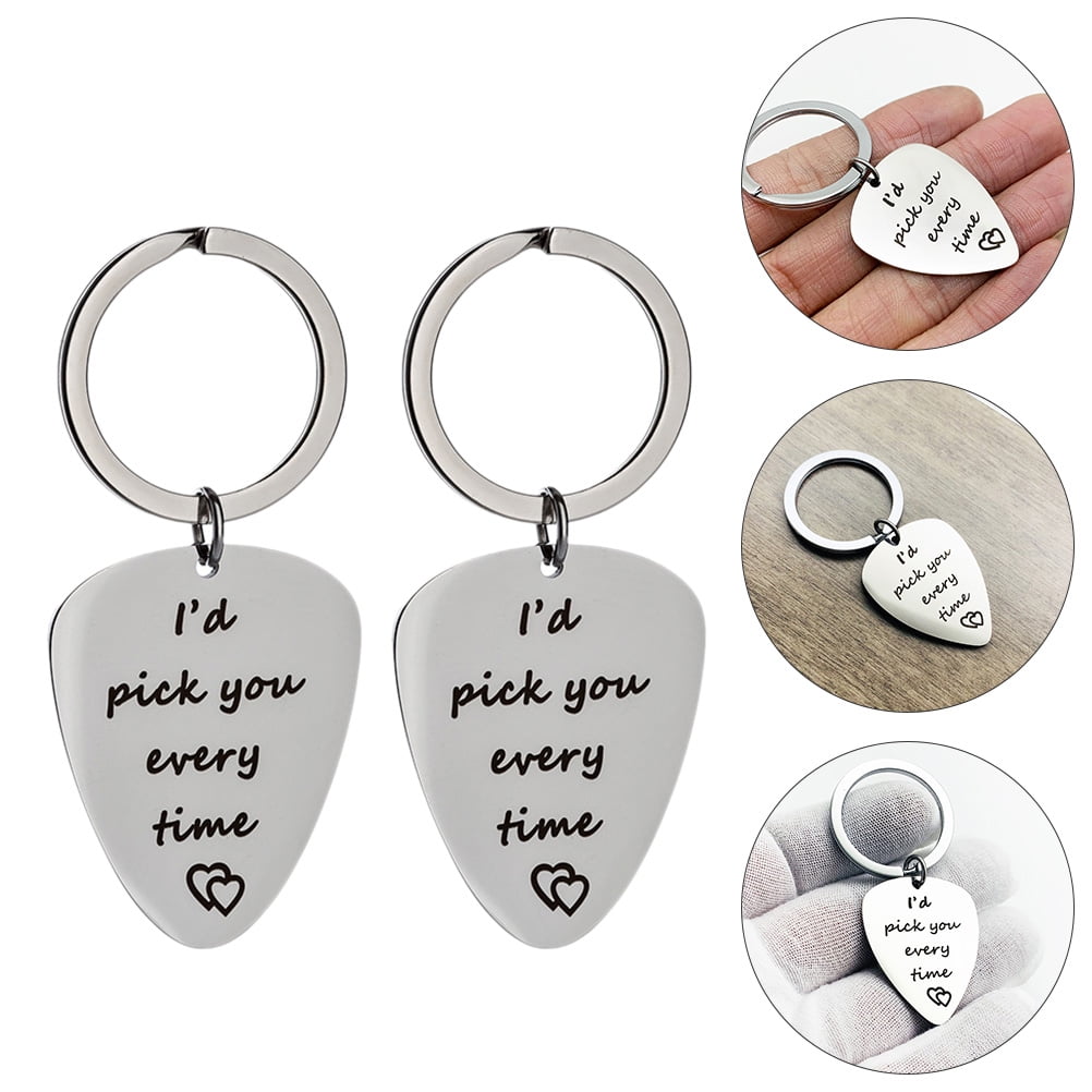 BESTYASH 1 Set 2 Pcs Stylish Guitar Inspired Keychain Silver Stainless ...
