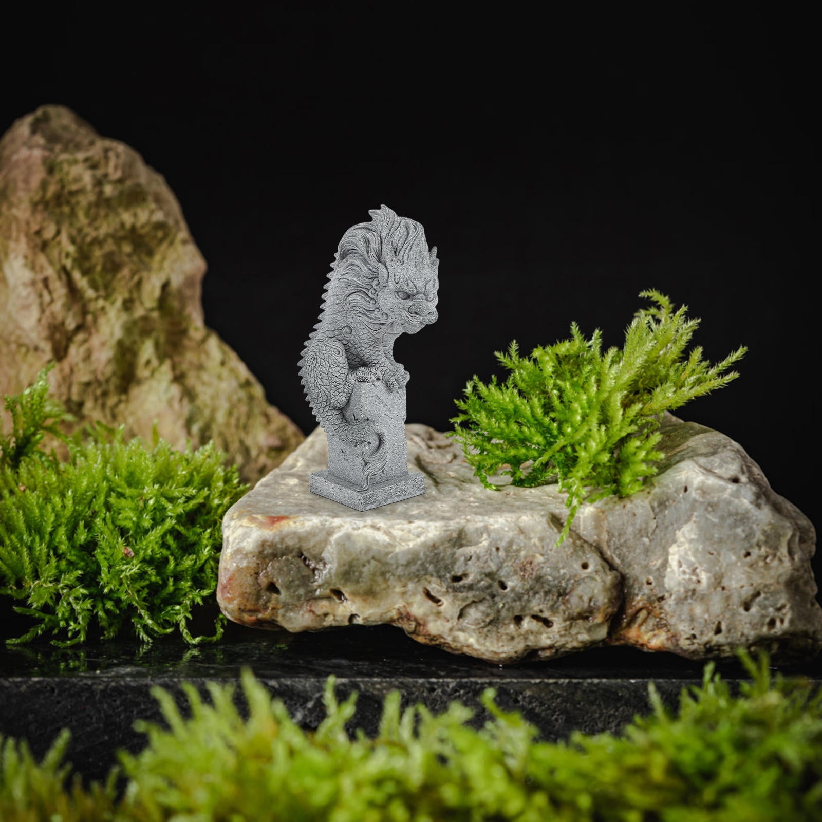 BESTYASH 1Set Grey Stone Dragon Figurine Aquarium Decor Kylin Shape for ...