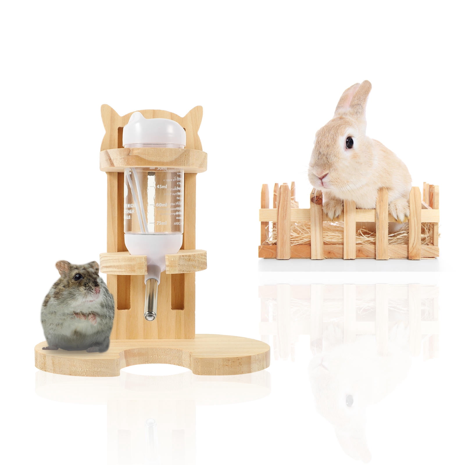 BESTYASH 1Set Hamster Water Bottle with Natural Wood Stand Leak Proof ...