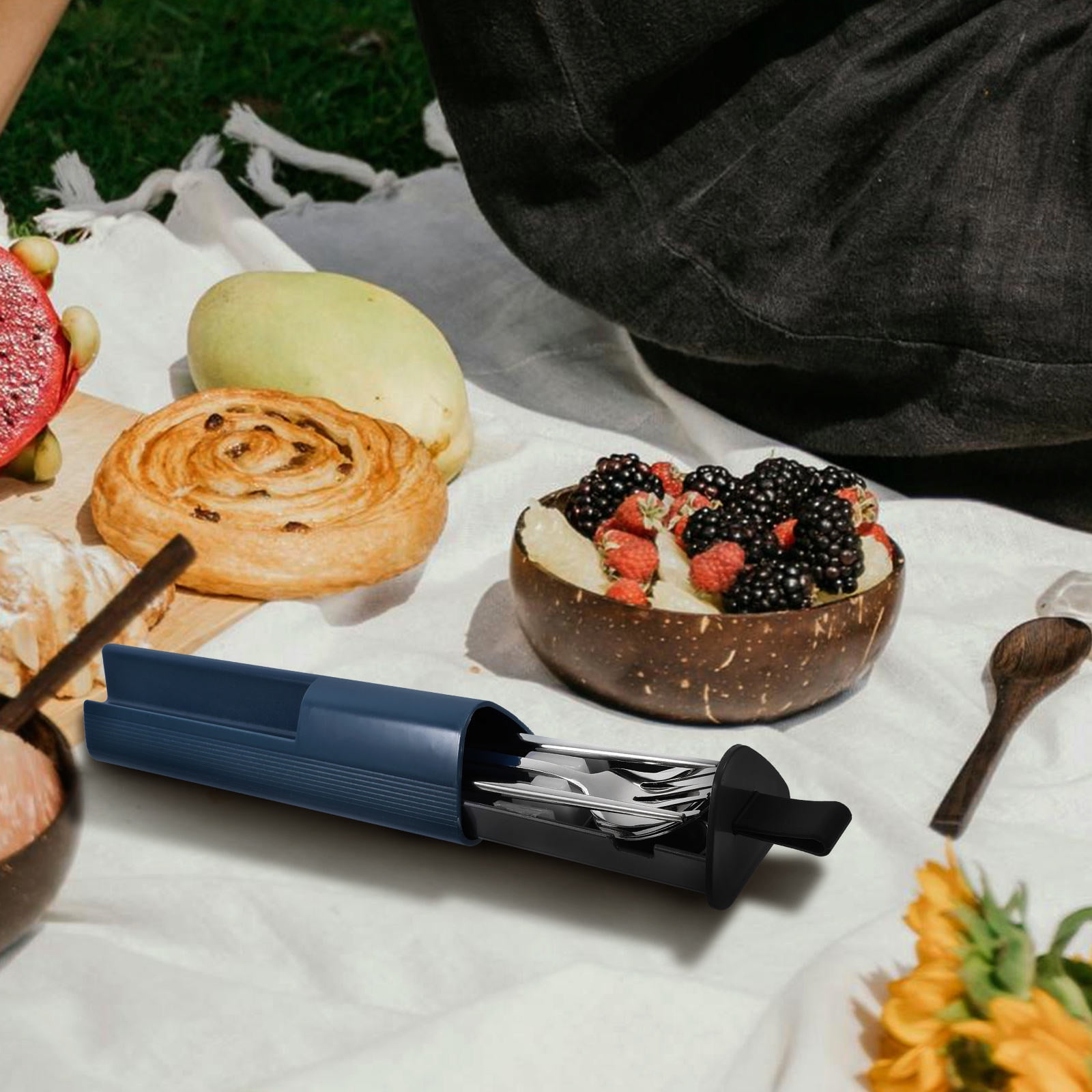 BESTYASH 1Set Portable Lunch Cutlery Set with Blue Case Stainless Steel ...