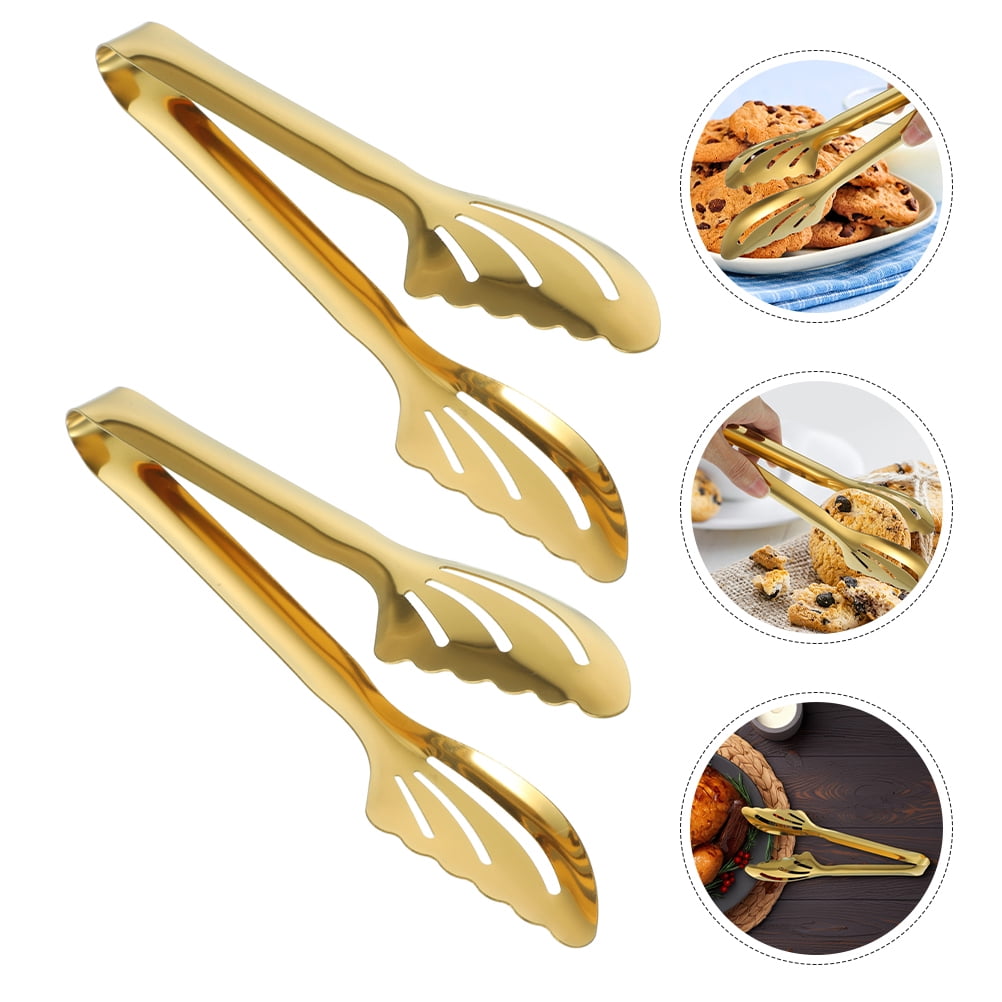 BESTYASH 2Pcs Bbq Tongs Stainless Steel Golden Multifunctional Cooking ...
