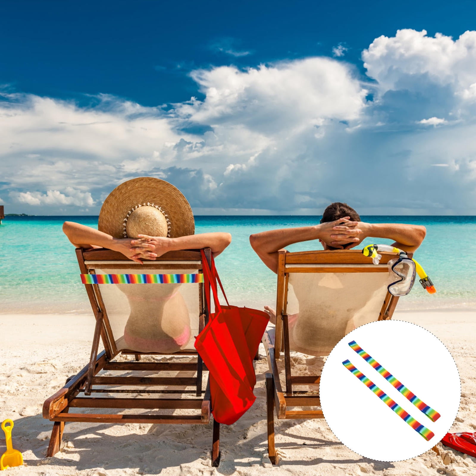 BESTYASH 2Pcs Beach Towel Clips and Bands for Lounge Chairs Multi Color ...