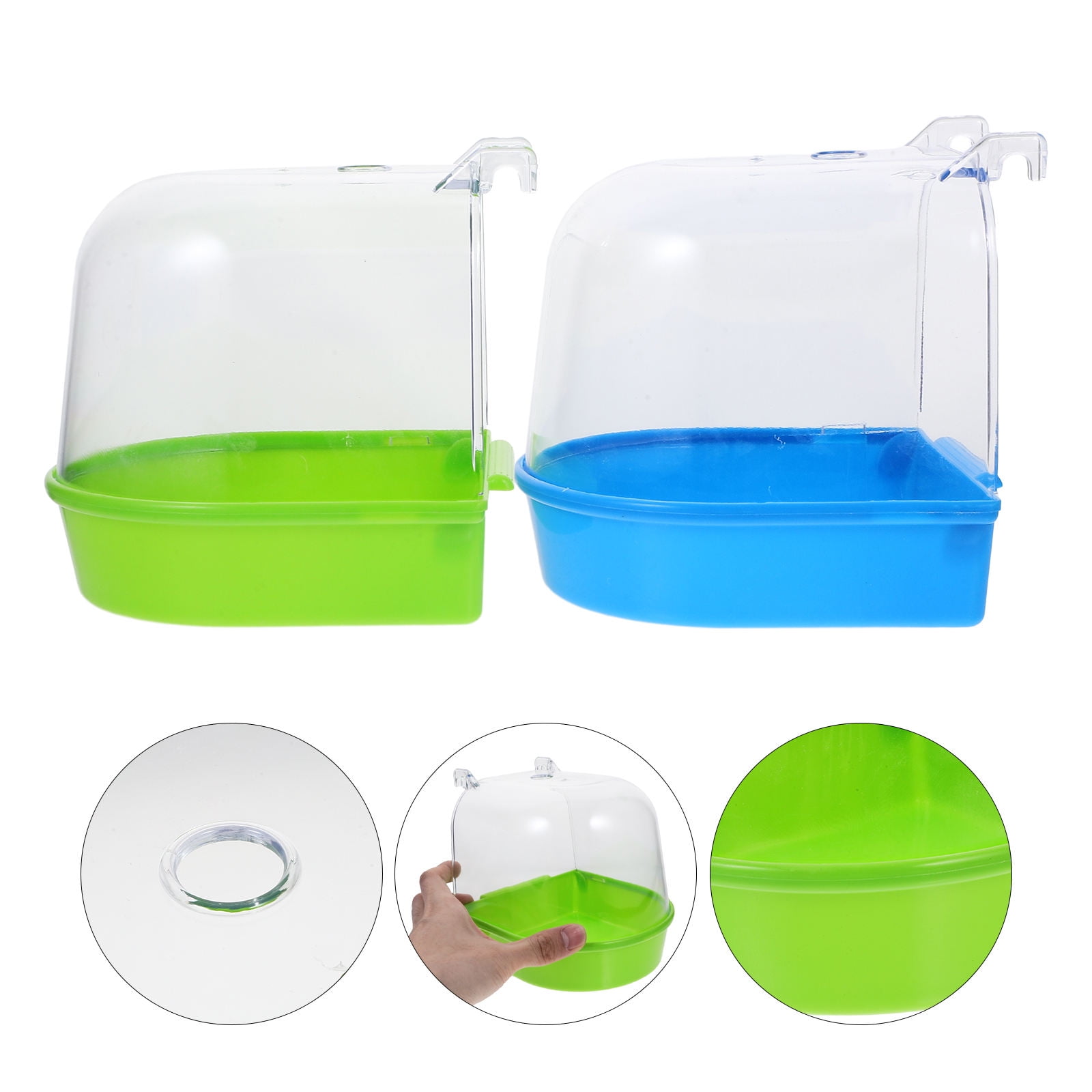 BESTYASH 2Pcs Bird Bath Basin Transparent Pet Shower Pot for Cage ...