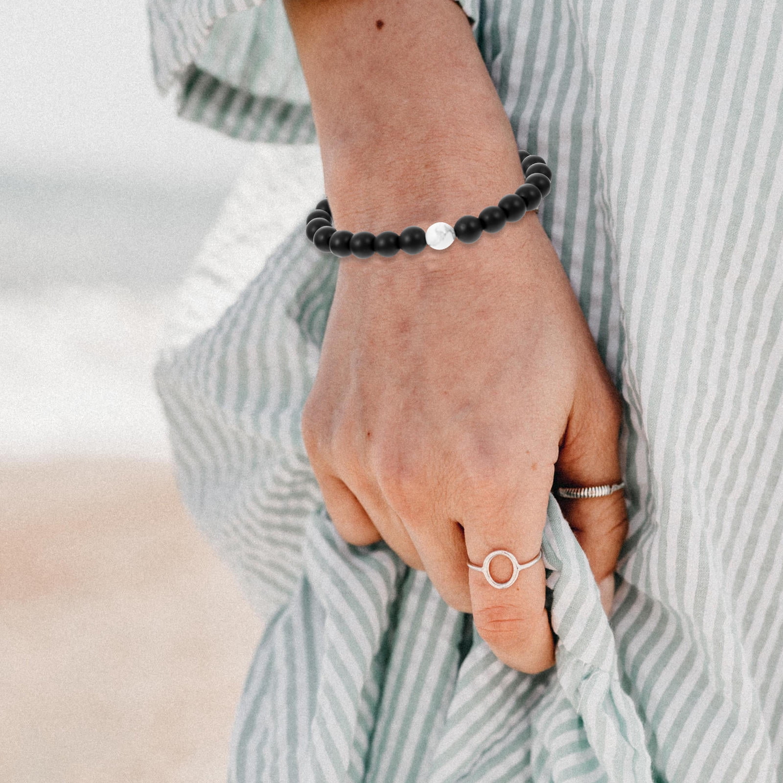 BESTYASH 2-Pack Black Beaded Bracelets Stylish Couples Accessories ...