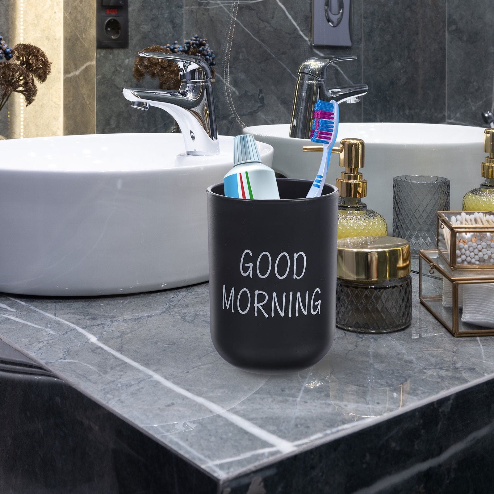 BESTYASH 2Pcs Black Plastic Bathroom Tumblers Toothbrush Holders ...