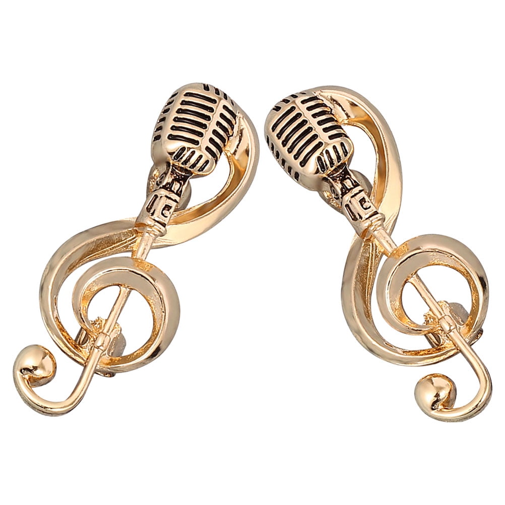 BESTYASH Microphone Shaped Musical Theme Pins, Golden Alloy, 2 Pieces ...