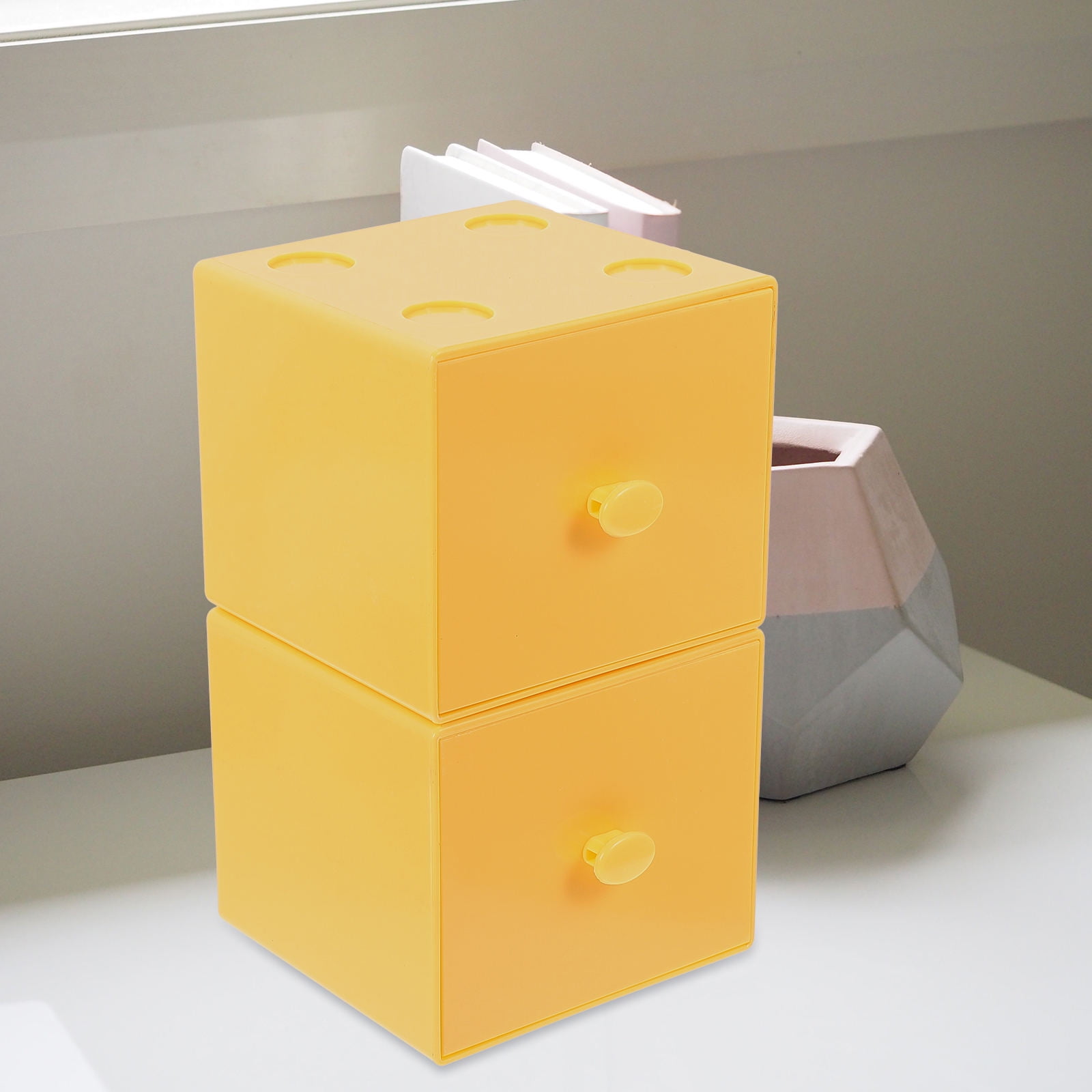BESTYASH 2-Pack Yellow Drawer Storage Boxes with Knobs, Cosmetic ...