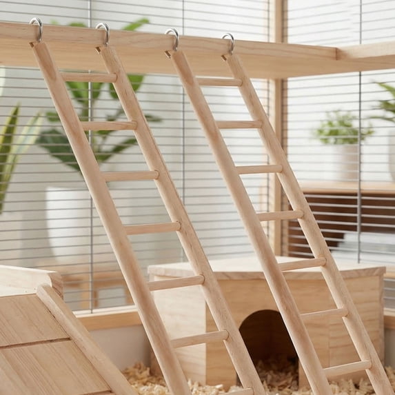 BESTYASH 2Pcs Light Yellow Wooden Bird Cage Ladder with Grinding ...