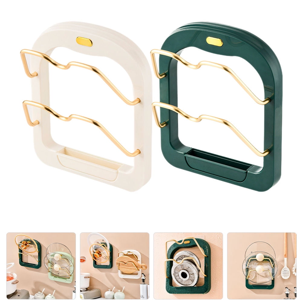 BESTYASH 2Pcs Multifunctional Pot Lid Organizer Rack Wall Mounted Punch ...