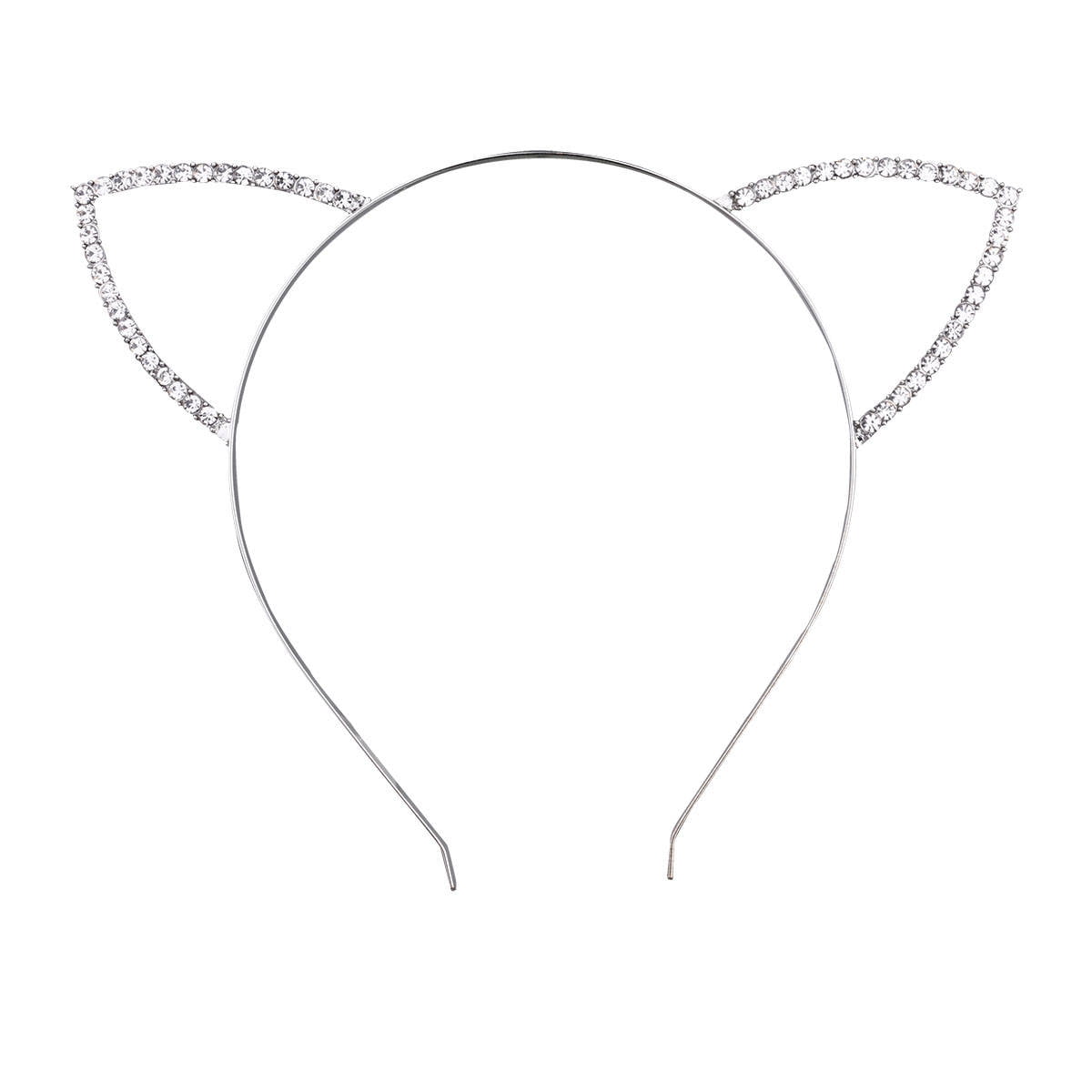 BESTYASH 2Pcs Plated Silver Cat Ear Hair Bands Elastic Crystal Headwear ...
