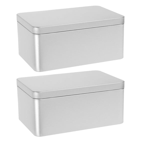 BESTYASH 2-Pack Portable Rectangular Tin Boxes with Lids, Tinplate ...