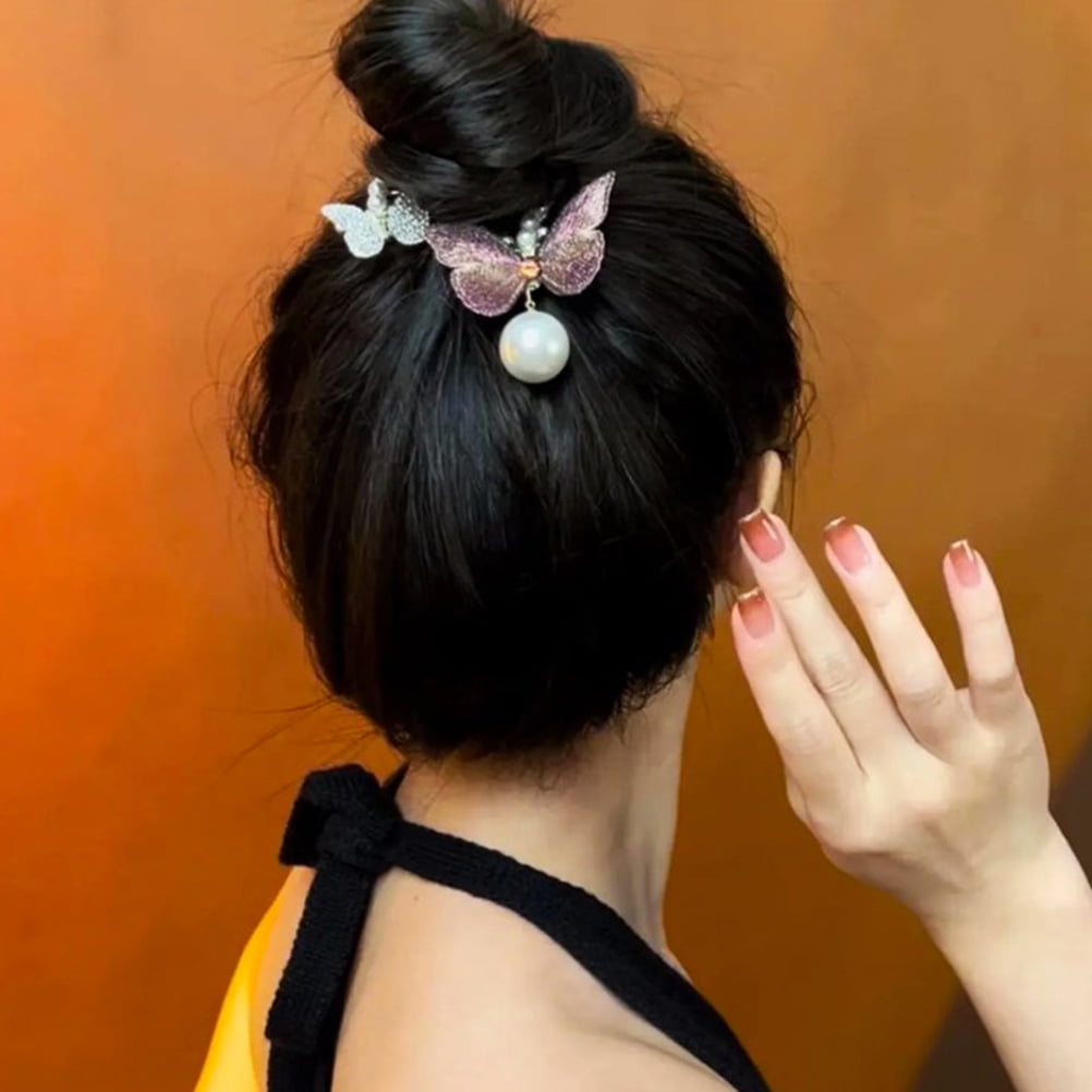 BESTYASH 2Pcs Stylish Purple Butterfly Hair Bun Clips Secure Bun ...