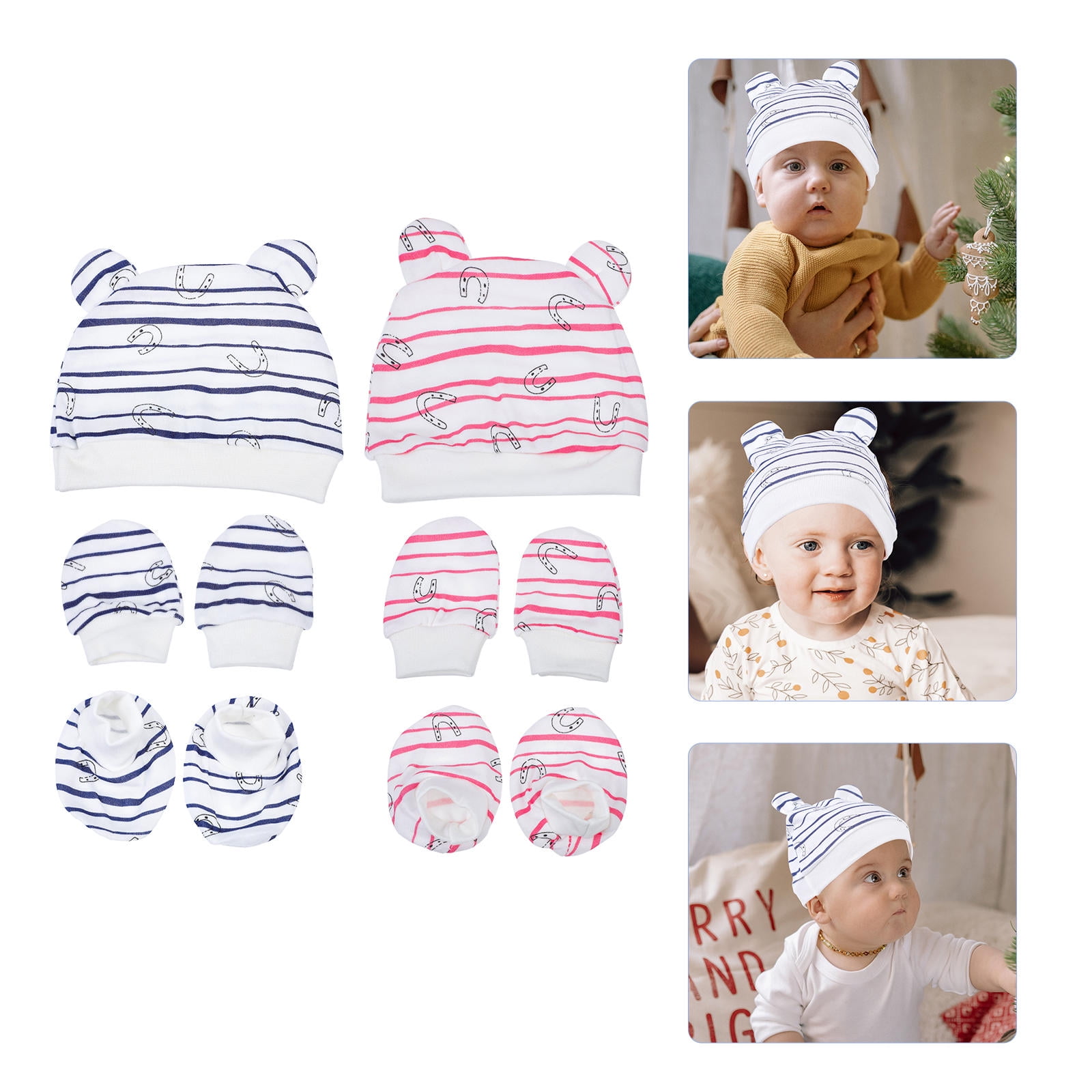 BESTYASH 2Sets Cotton Hats Gloves Kit with Breathable Anti-Scratch ...
