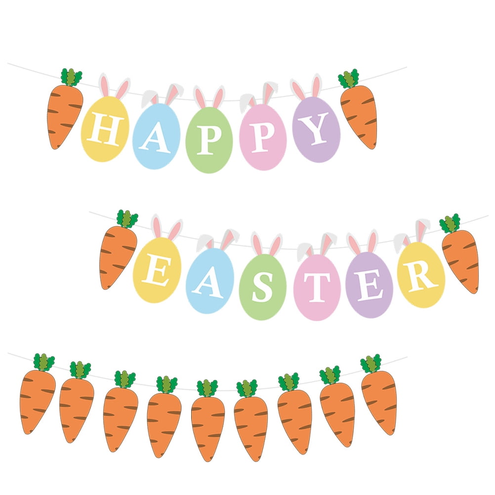 BESTYASH 2Sets Easter Bunny Bunting Banner Carrot Decor Assorted Color ...
