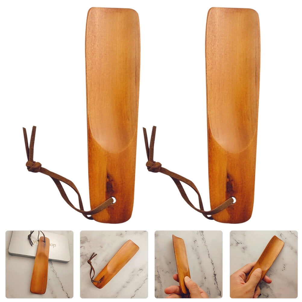 BESTYASH 2pcs Handheld Shoe Lifter Portable Shoehorn Wooden Chocolate ...