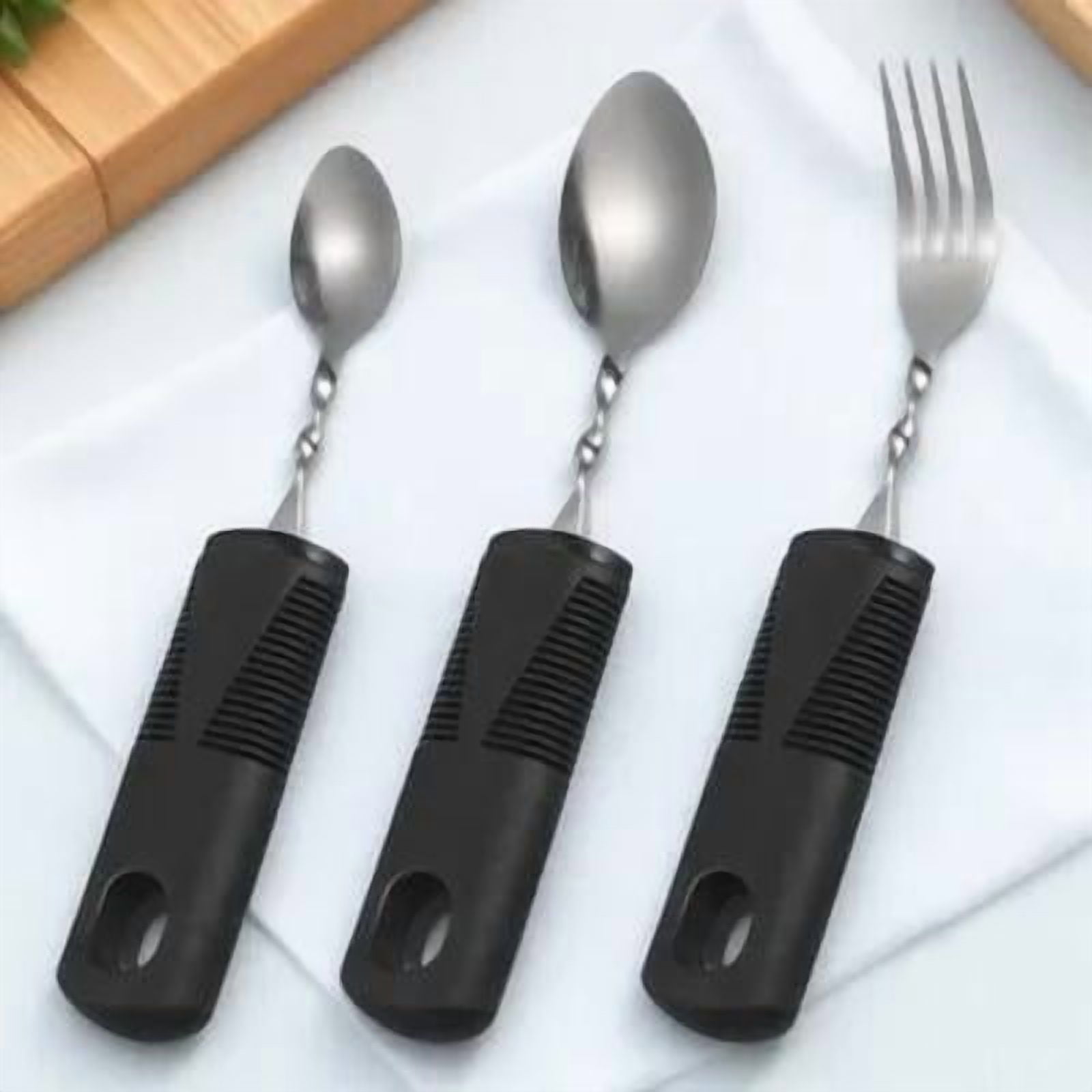 BESTYASH 3Pcs Adaptive Utensils Set Black Weighted Tableware for ...