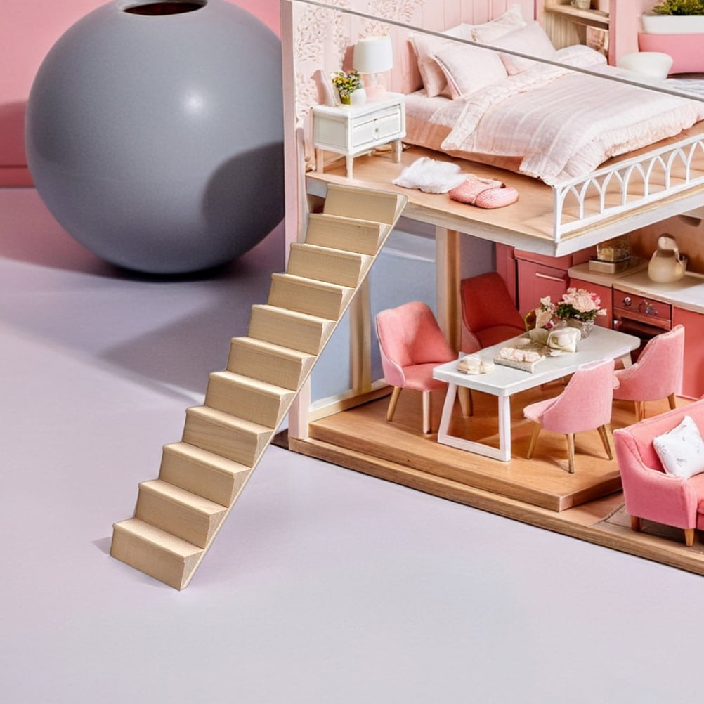 BESTYASH 3pcs Mini Staircase Beige Wooden Stairs Model For Dollhouse ...