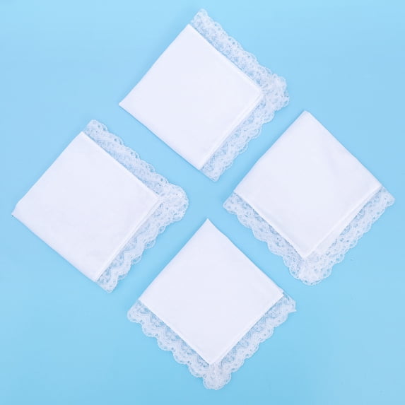 BESTYASH 4Pcs Cotton Handkerchief White Lace-Edge Handkerchief Premium ...
