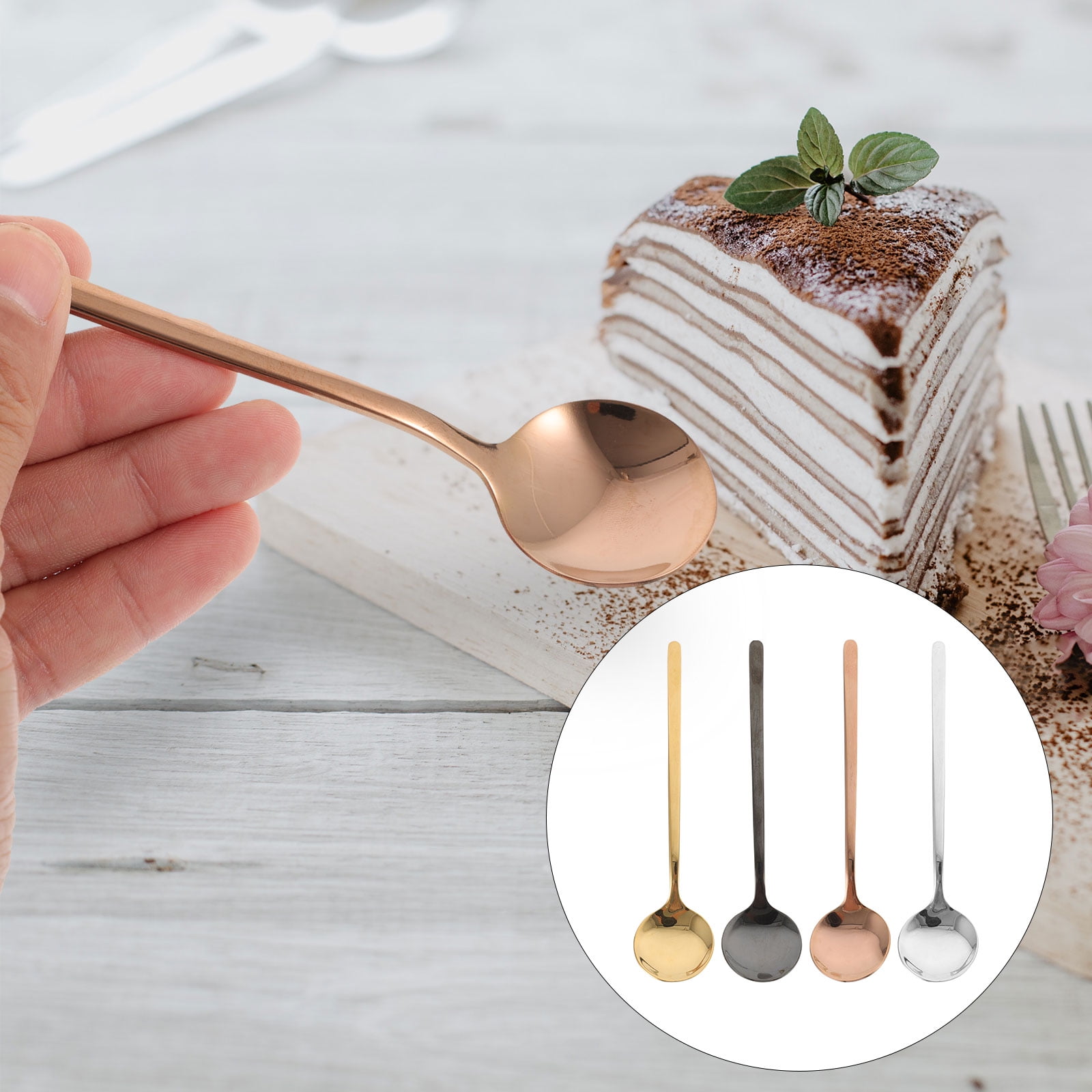 BESTYASH 4Pcs Desert Spoons Stainless Steel Serving Dessert for Adults ...