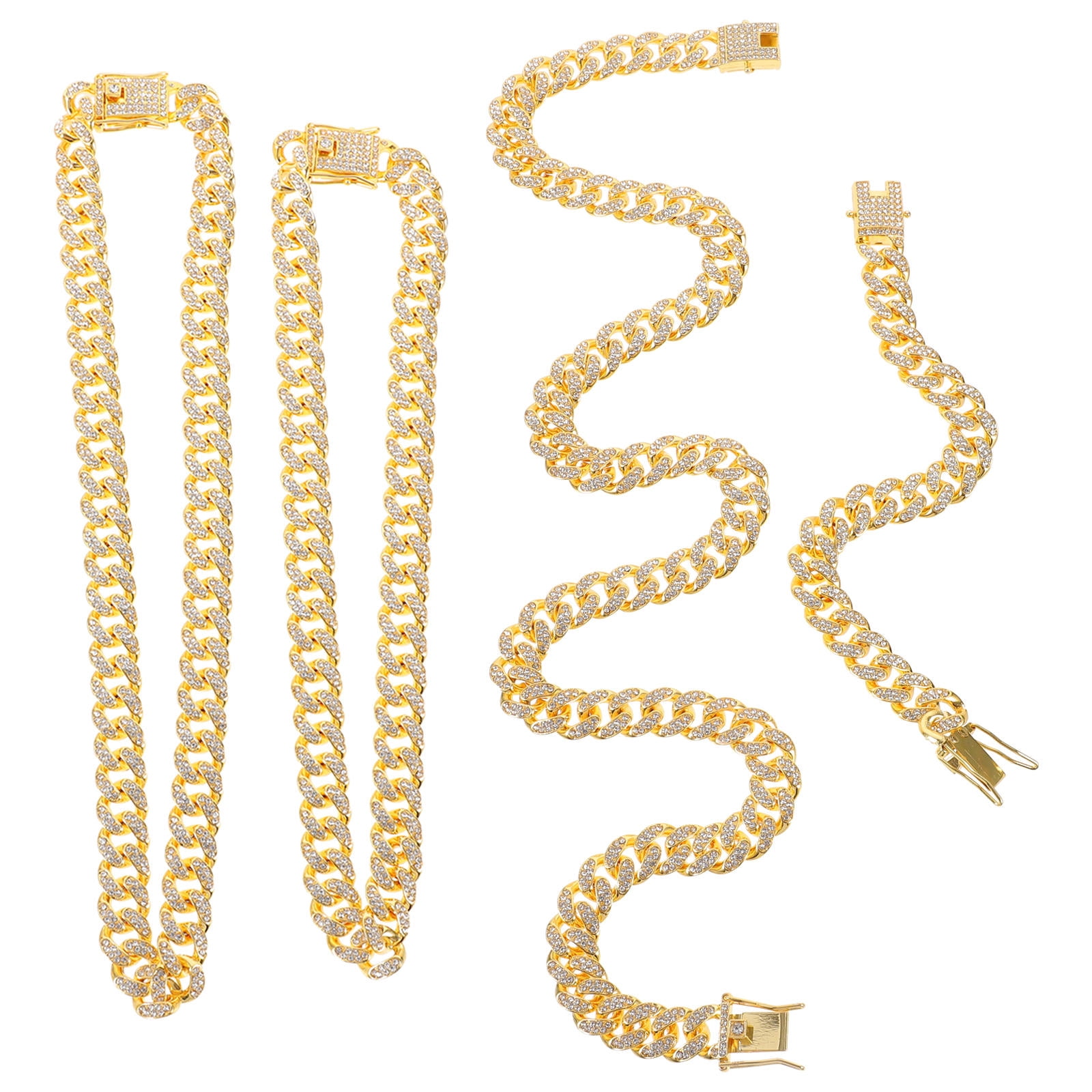 BESTYASH 4Pcs Link Chain and Bracelet Set for Unisex Rhinestone Hip Hop ...