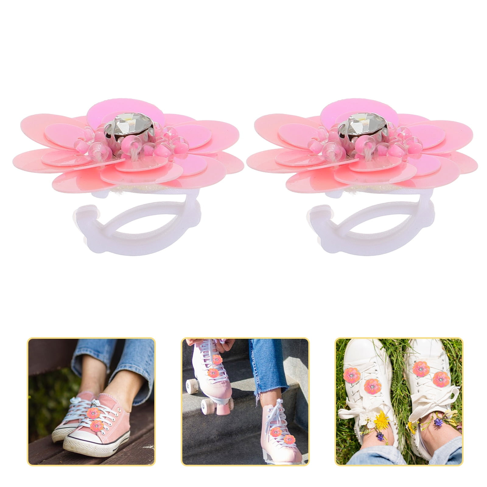 BESTYASH 4Pcs Pink Flower Shoe Charm DIY Beaded Design Removable ...