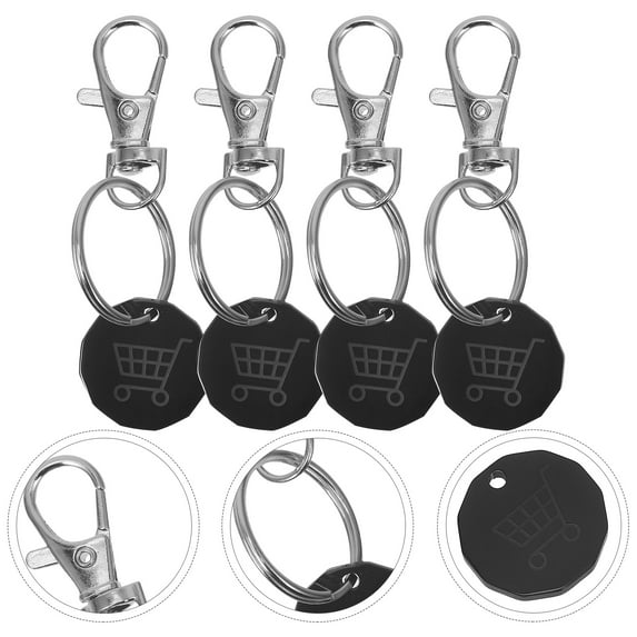 BESTYASH 4Pcs Shopping Trolley Tokens Key Ring Black Stainless Steel ...