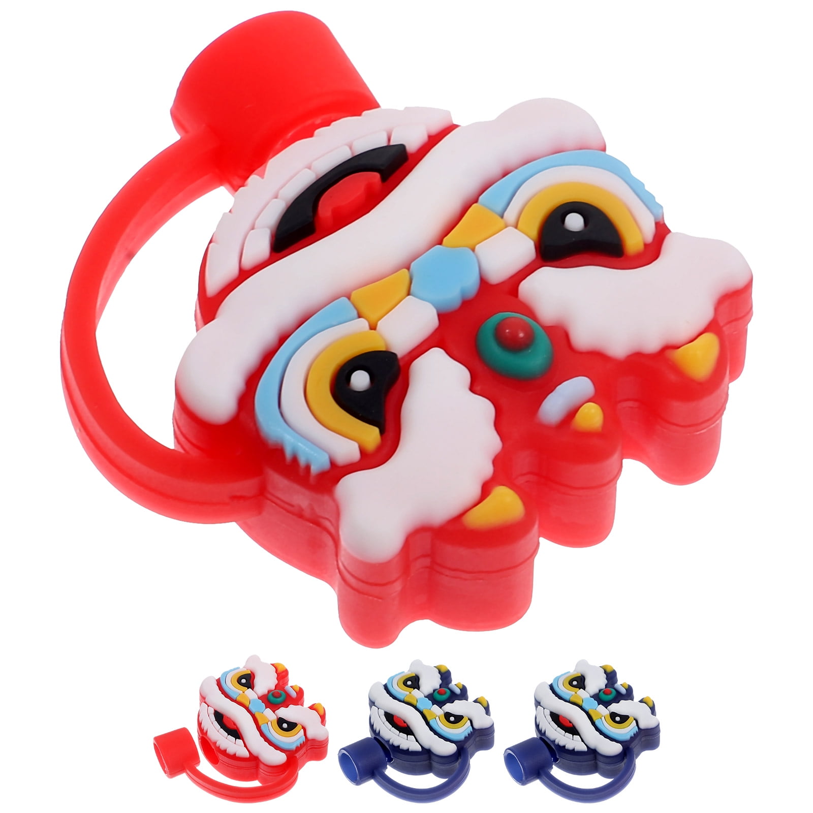 BESTYASH 4Pcs Silicone Drinking Straw Cap Lion Head Reusable Covers ...