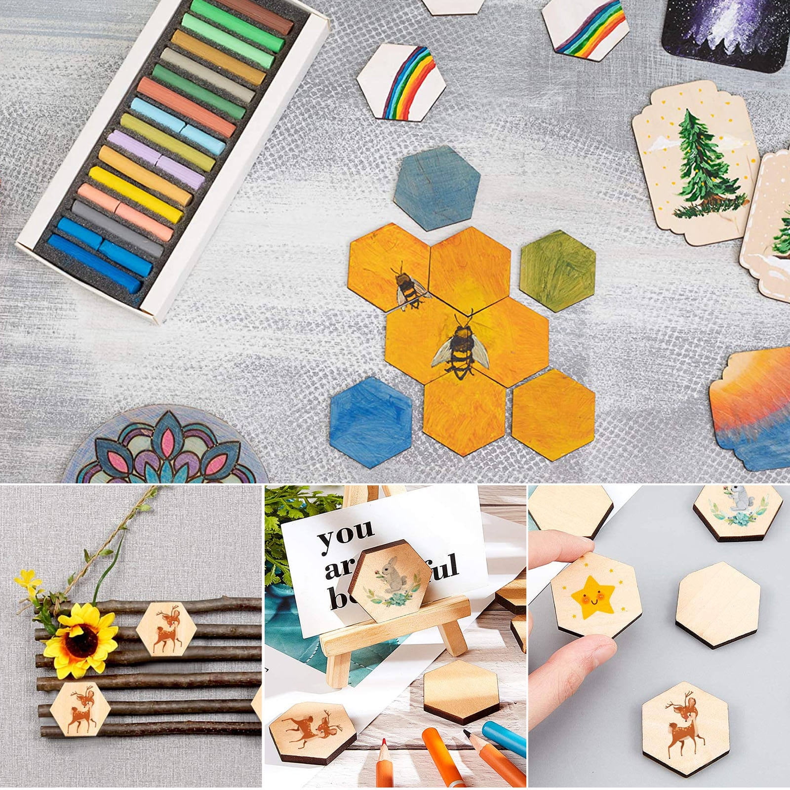 BESTYASH 50Pcs Hexagon Blanks Beech Wood DIY Crafts for Families ...