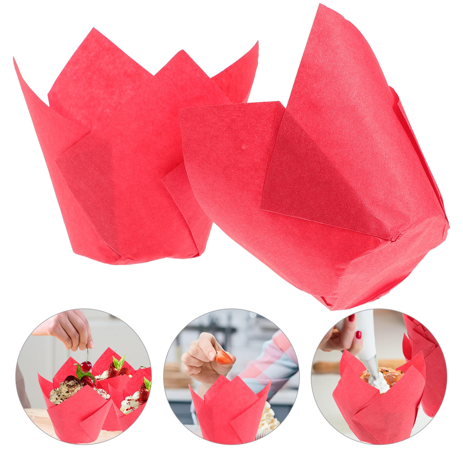 BESTYASH 50Pcs Red Cupcake Wrappers Tulip Shape Oven Safe Grease ...