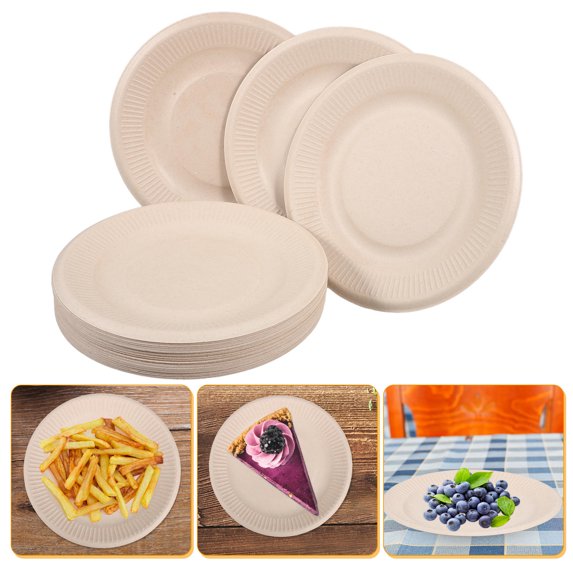 BESTYASH 50pcs Platter Plates Food Plate Beige Pulp Takeout Fruit ...