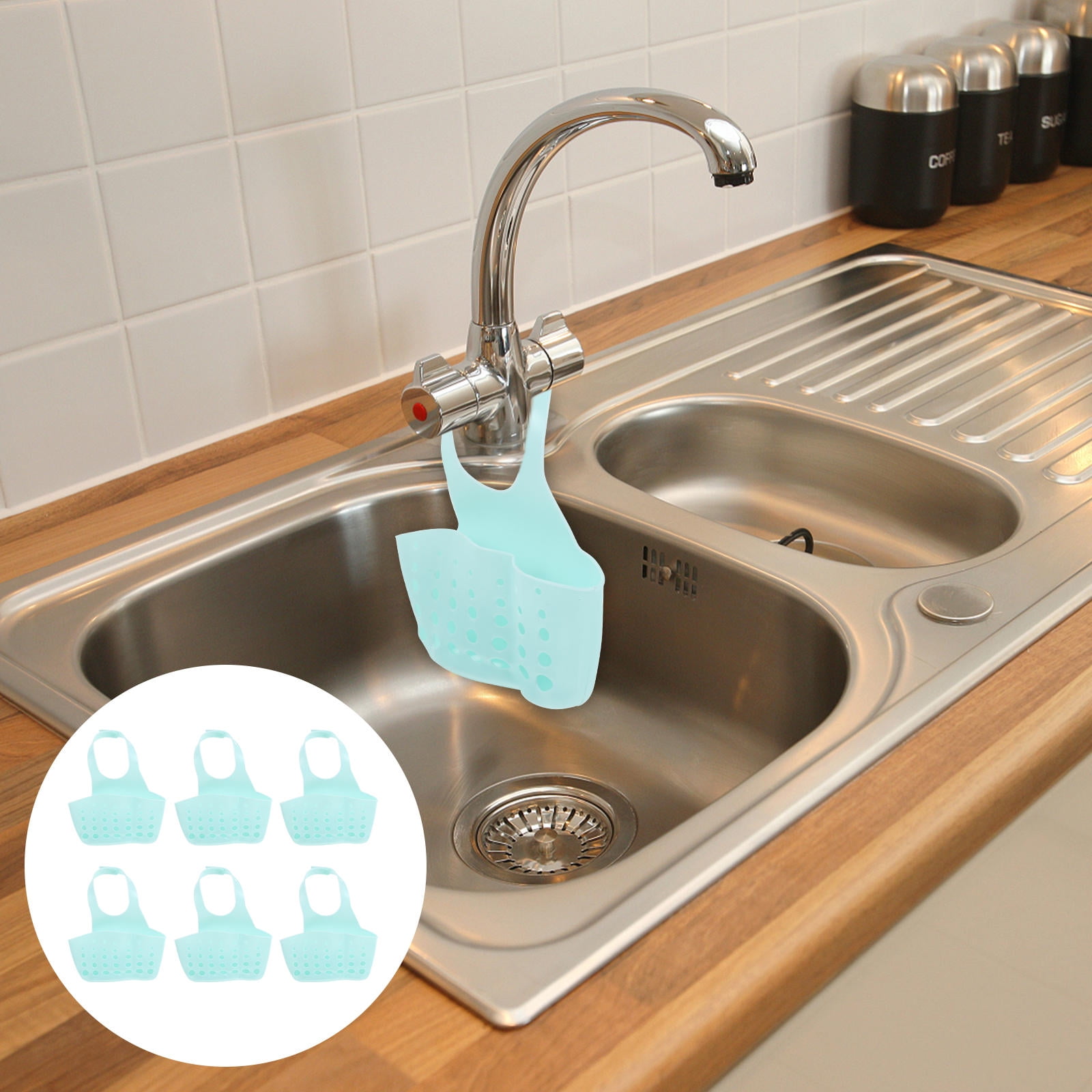 BESTYASH 6Pcs Kitchen Draining Basket Blue Adjustable Sponge Storage ...