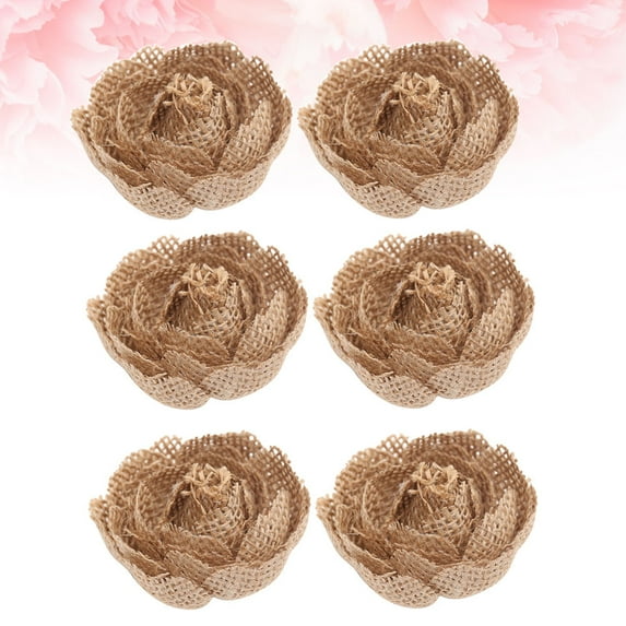 BESTYASH 6Pcs Natural Burlap Flowers Brown Jute Fabric Lace Beads for ...