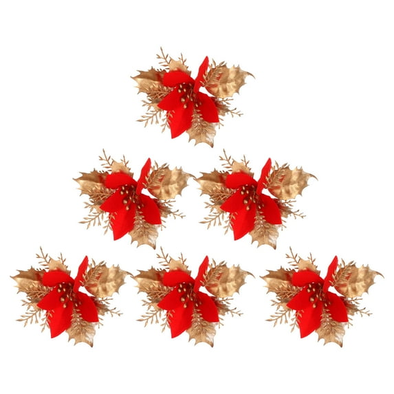 BESTYASH 6Pcs Red Glitter Flowers Christmas Flower Clips for Tree ...