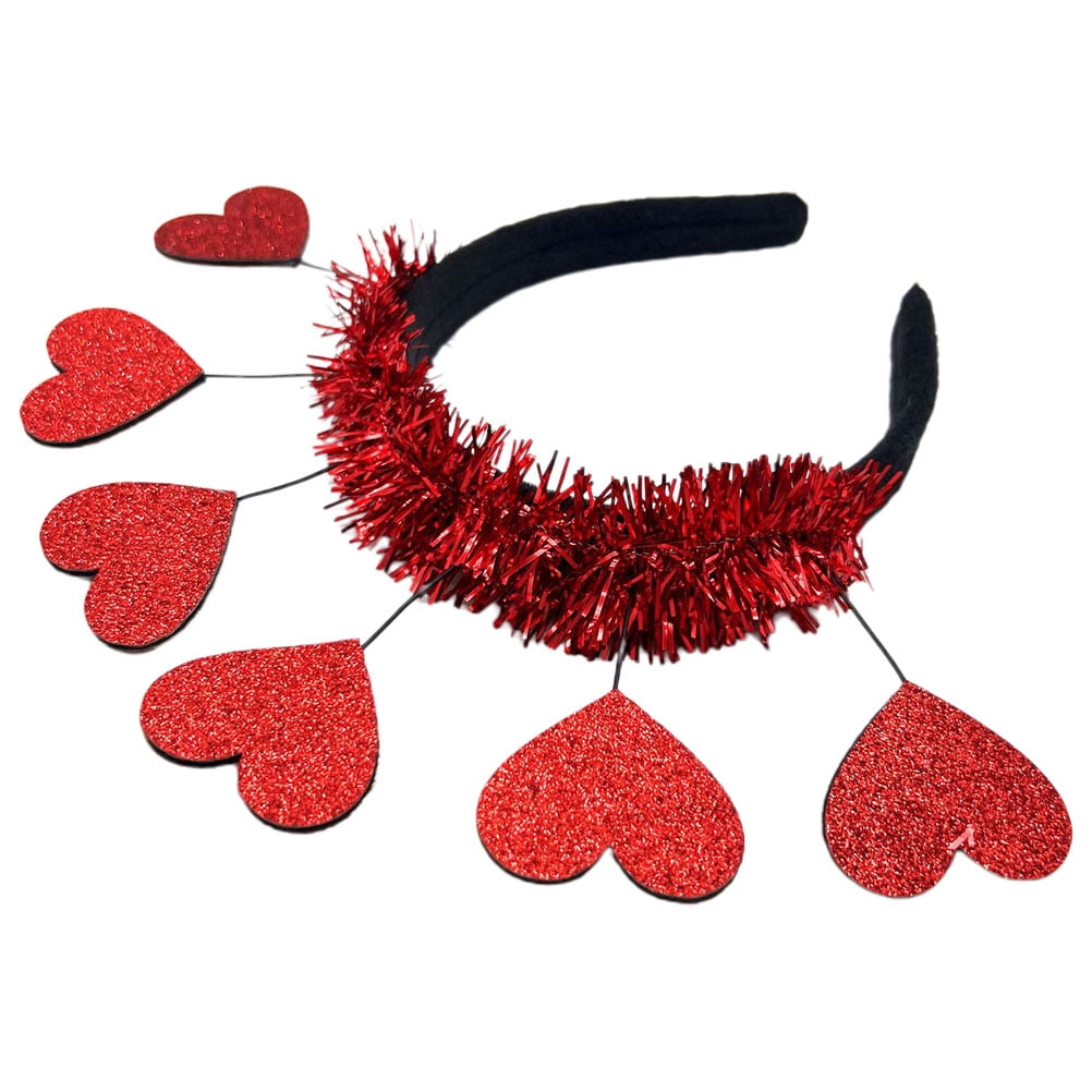 BESTYASH Valentine Headband for Adults, Red Tinsel Heart Hair Band ...