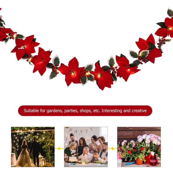 BESTYASH Artificial Red Flowers Wreath Light Garland String Decorative ...
