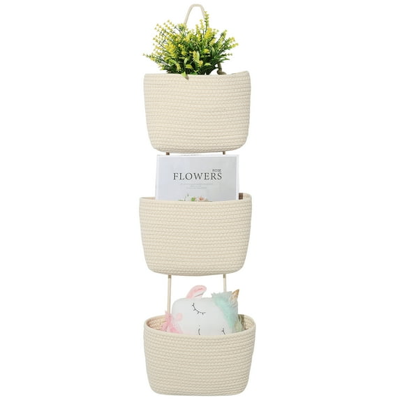 BESTYASH Beige Cotton Hanging Basket for Organizing with Ample Storage ...
