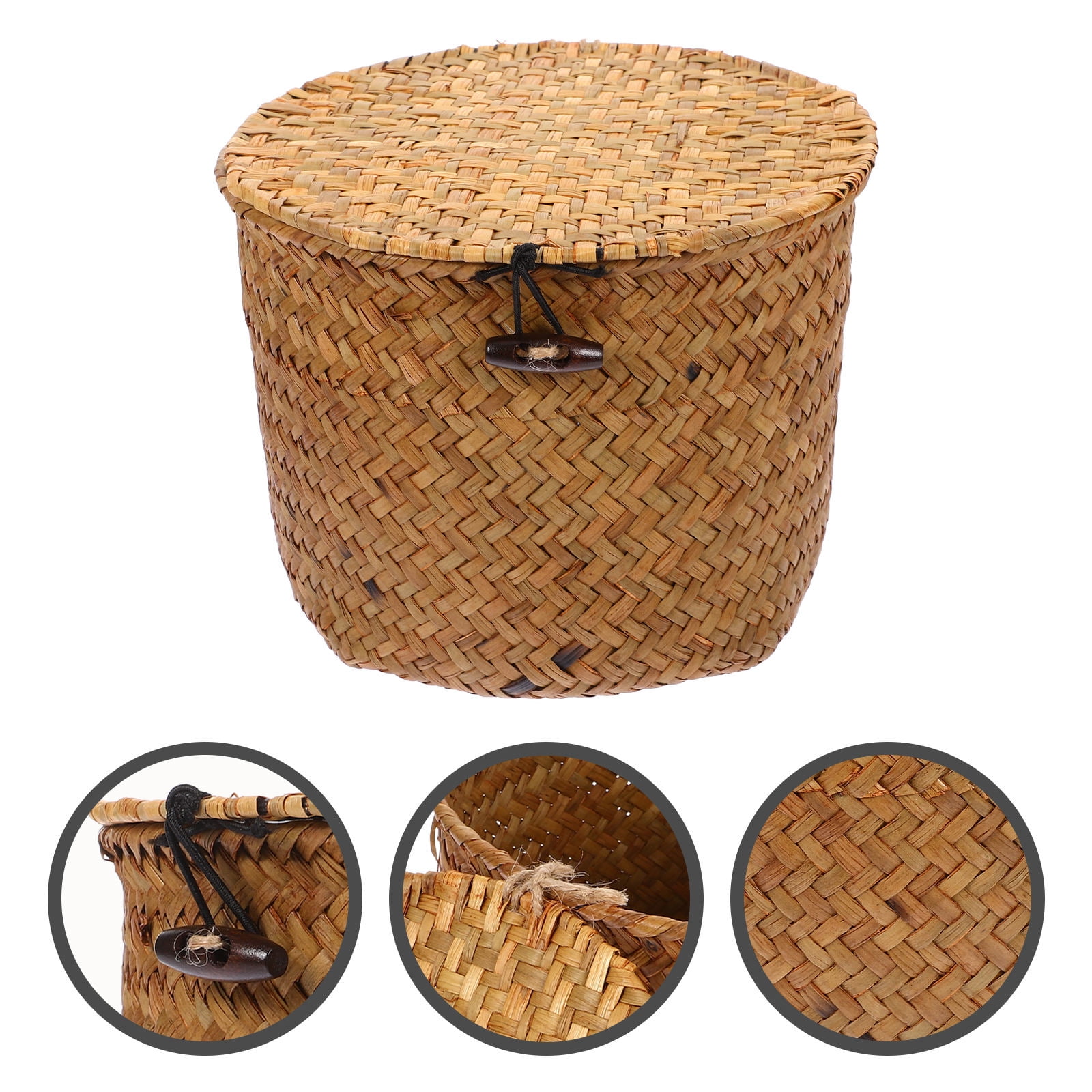 BESTYASH Bin With Lid Light Brown Sea Grass Storage Organization 1Set ...