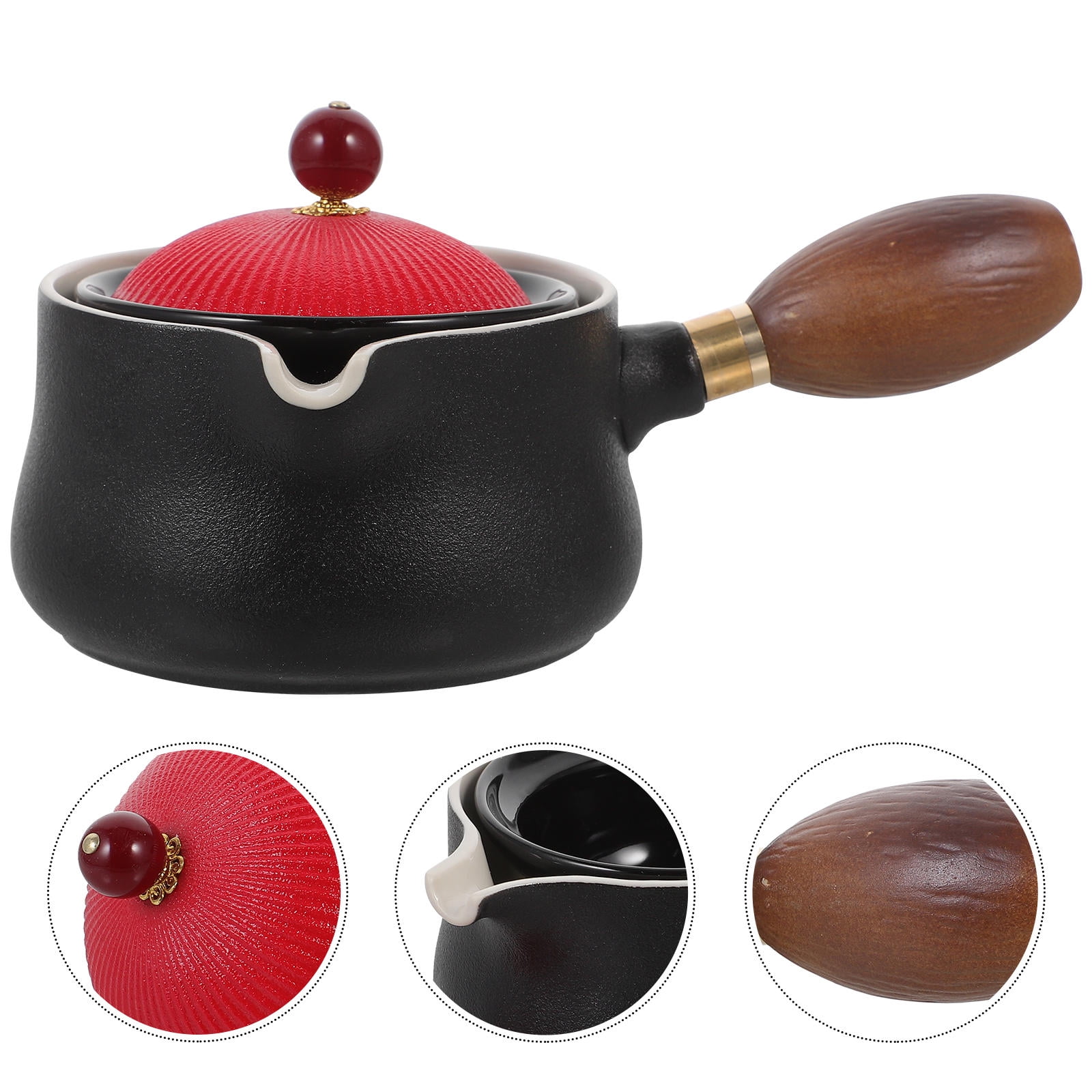 BESTYASH Black Ceramic Side Handle Tea Pot for Storage Practical ...
