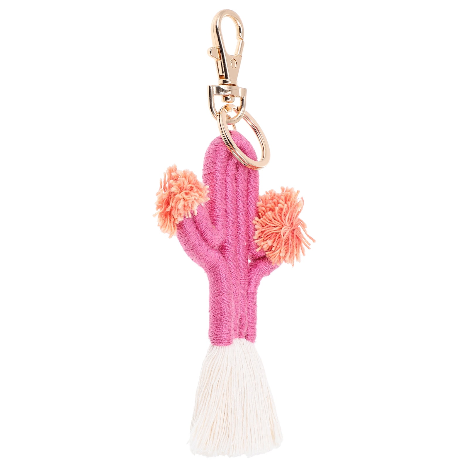BESTYASH Cactus Shape Keychain Handwoven Pendant Cotton Rope Pink 1Set ...