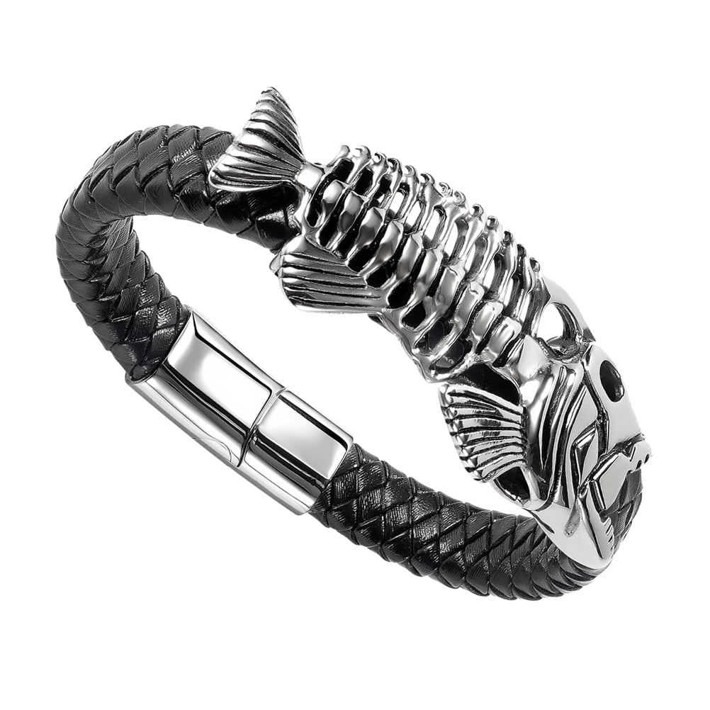 BESTYASH Chain Bangle Men Fish Bone Design Stainless Steel Fashion Hand ...