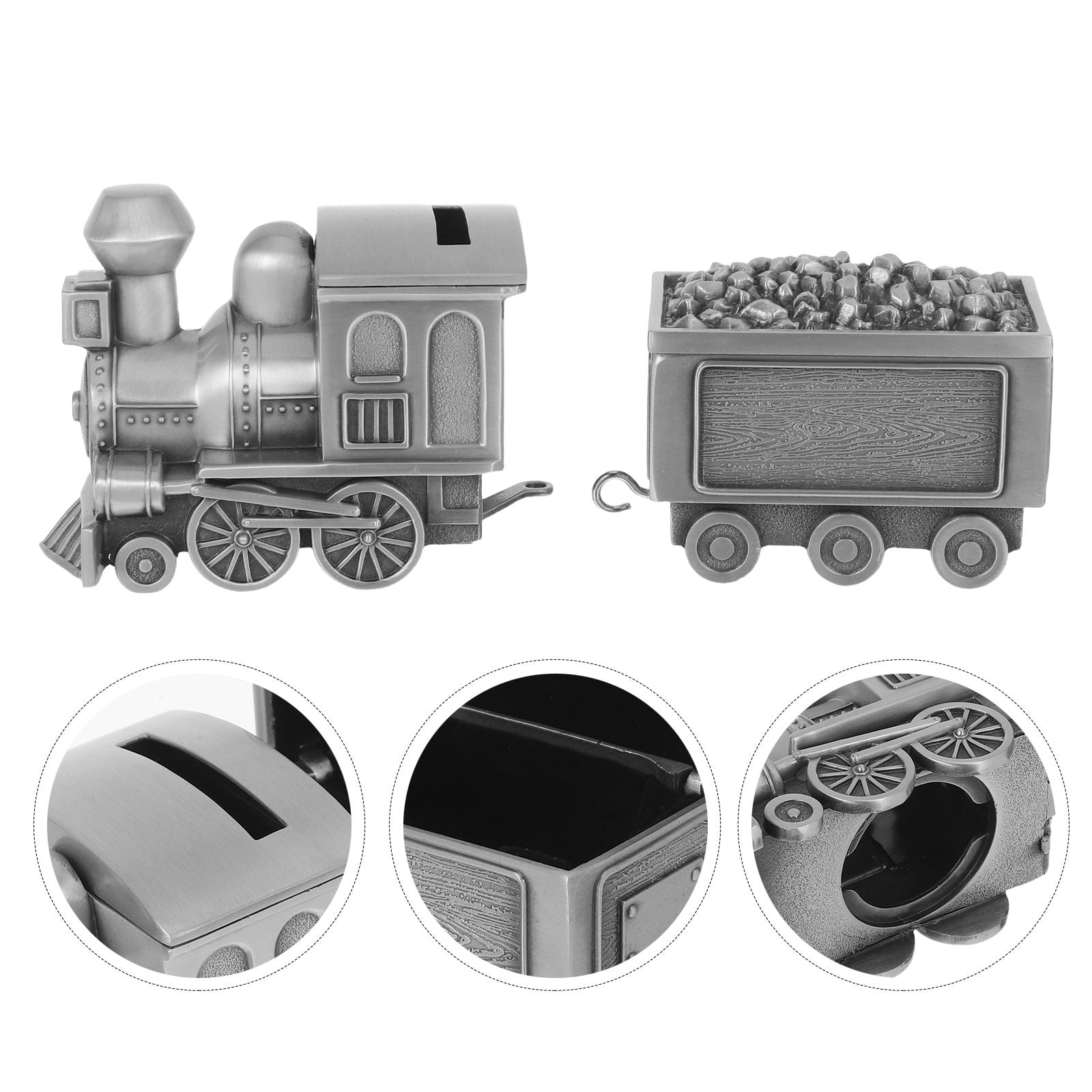 BESTYASH Creative Vintage Train Decor Silver Bank Locomotive Model Coin ...