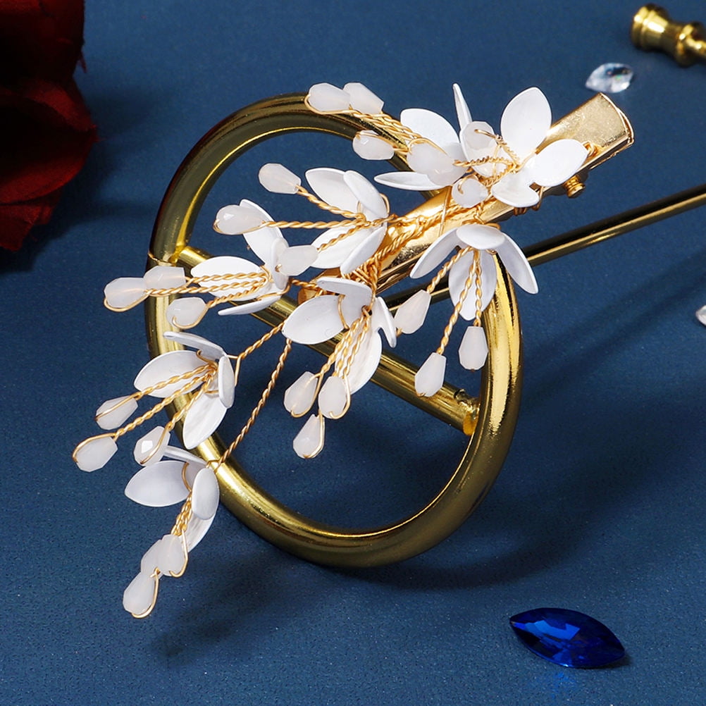 BESTYASH Crystal Flower Hair Clip in Golden for Bridal and Formal ...