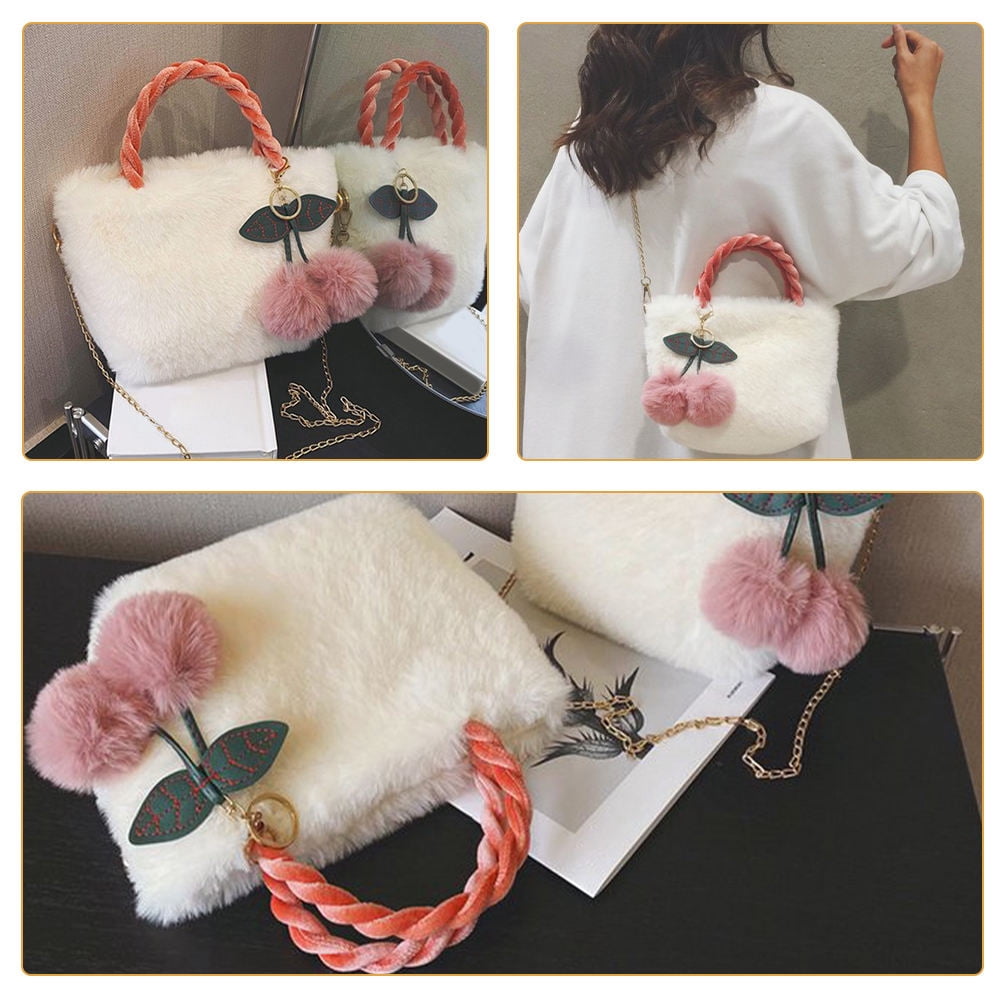 BESTYASH White Plush Furry Crossbody Tote Bag for Women, Cute and Cozy ...