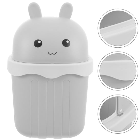 BESTYASH Cute Grey Desktop Trash Can with Lid Space Saving Small ...