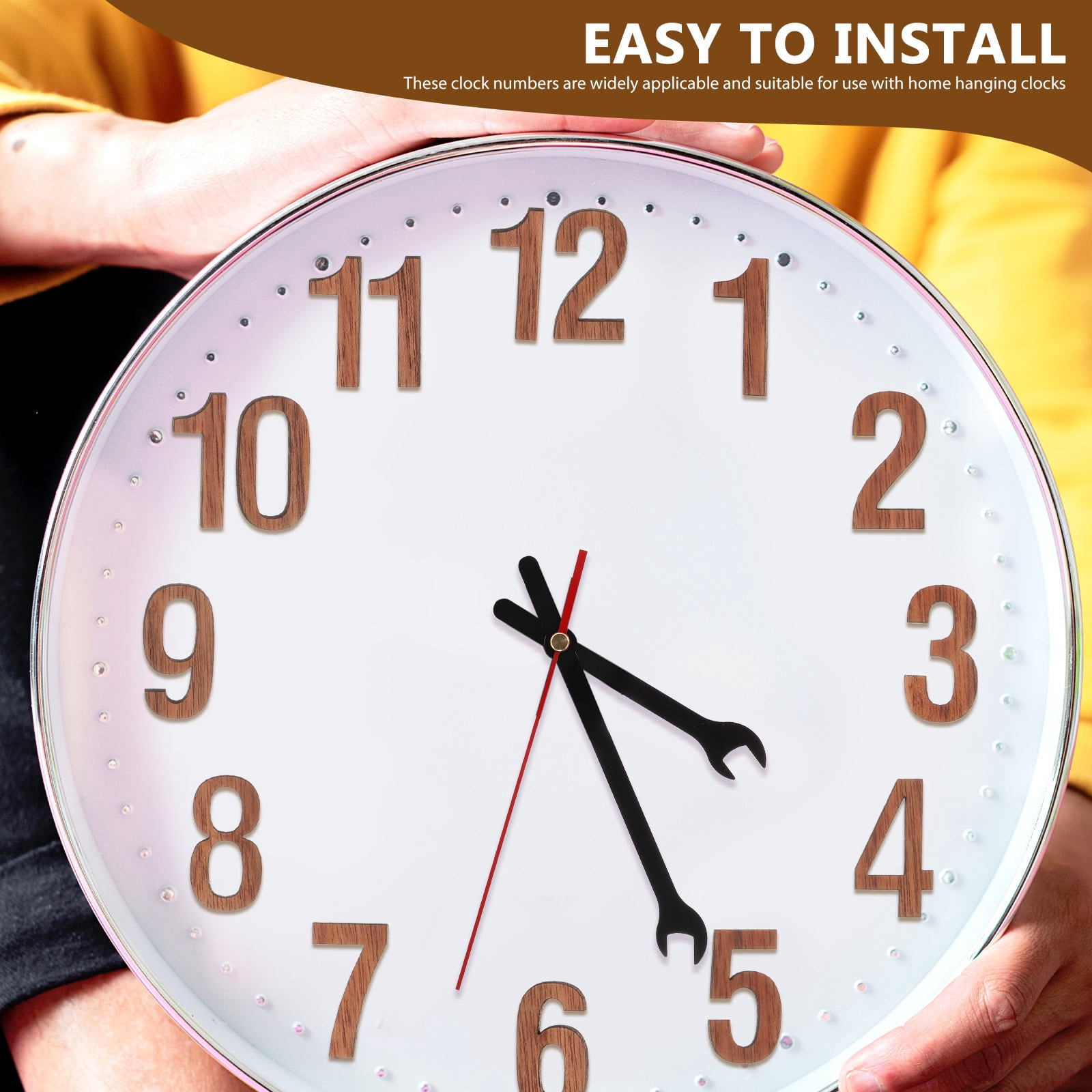 BESTYASH DIY Wall Clock Numbers Kit with Light Brown Wooden Clock ...