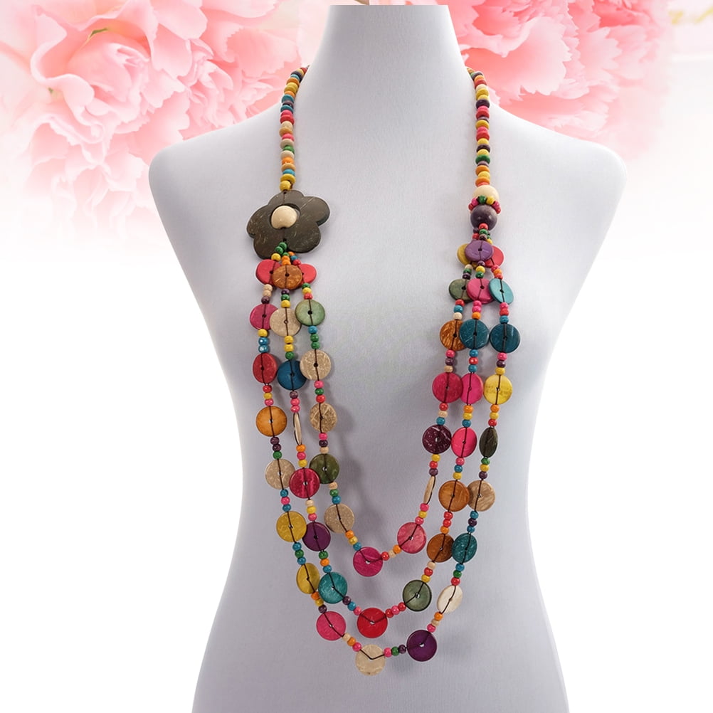 BESTYASH Daisy Necklace for Women Retro Bohemia Style Multi Wooden ...