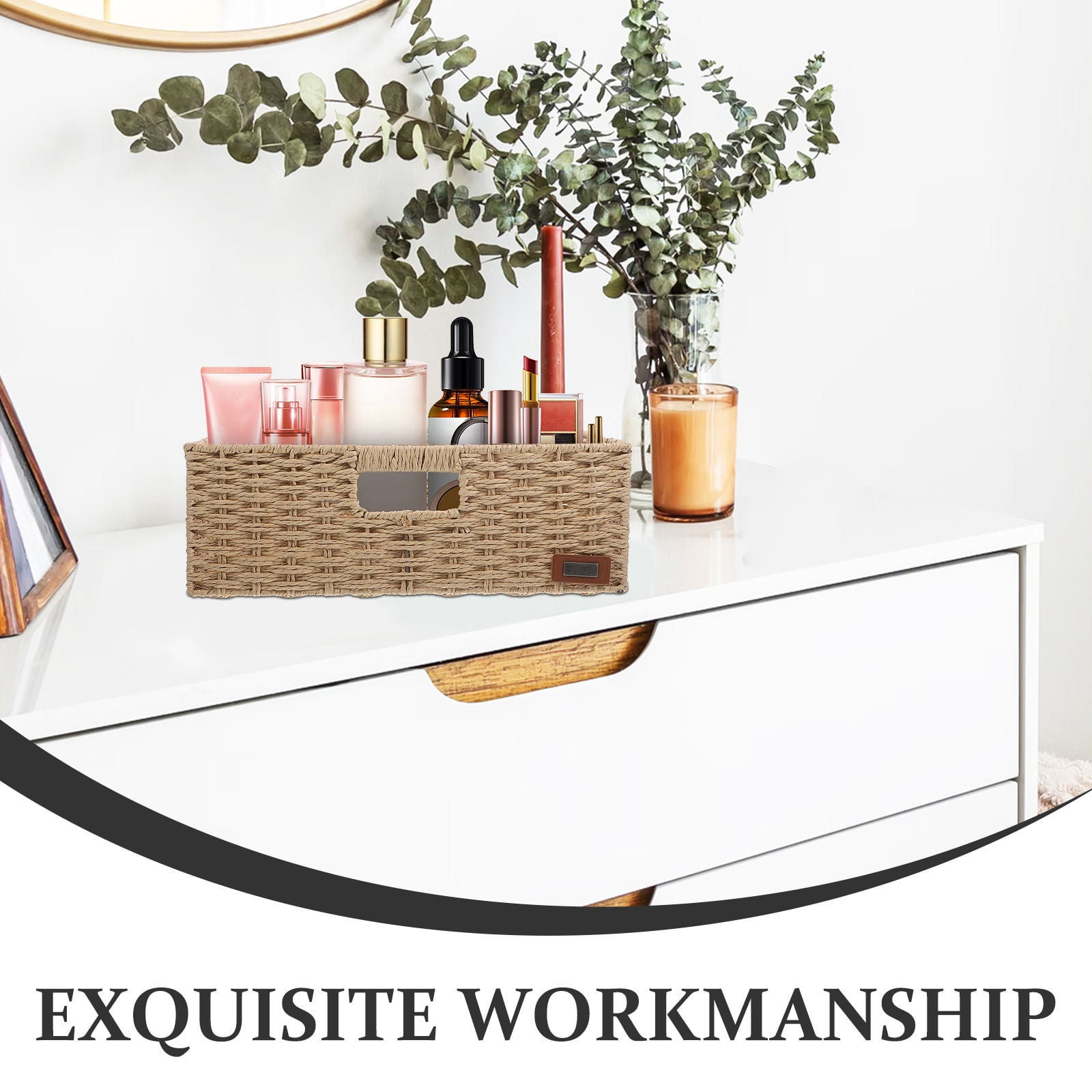 BESTYASH Decorative Khaki Woven Basket Reusable Storage Container for ...