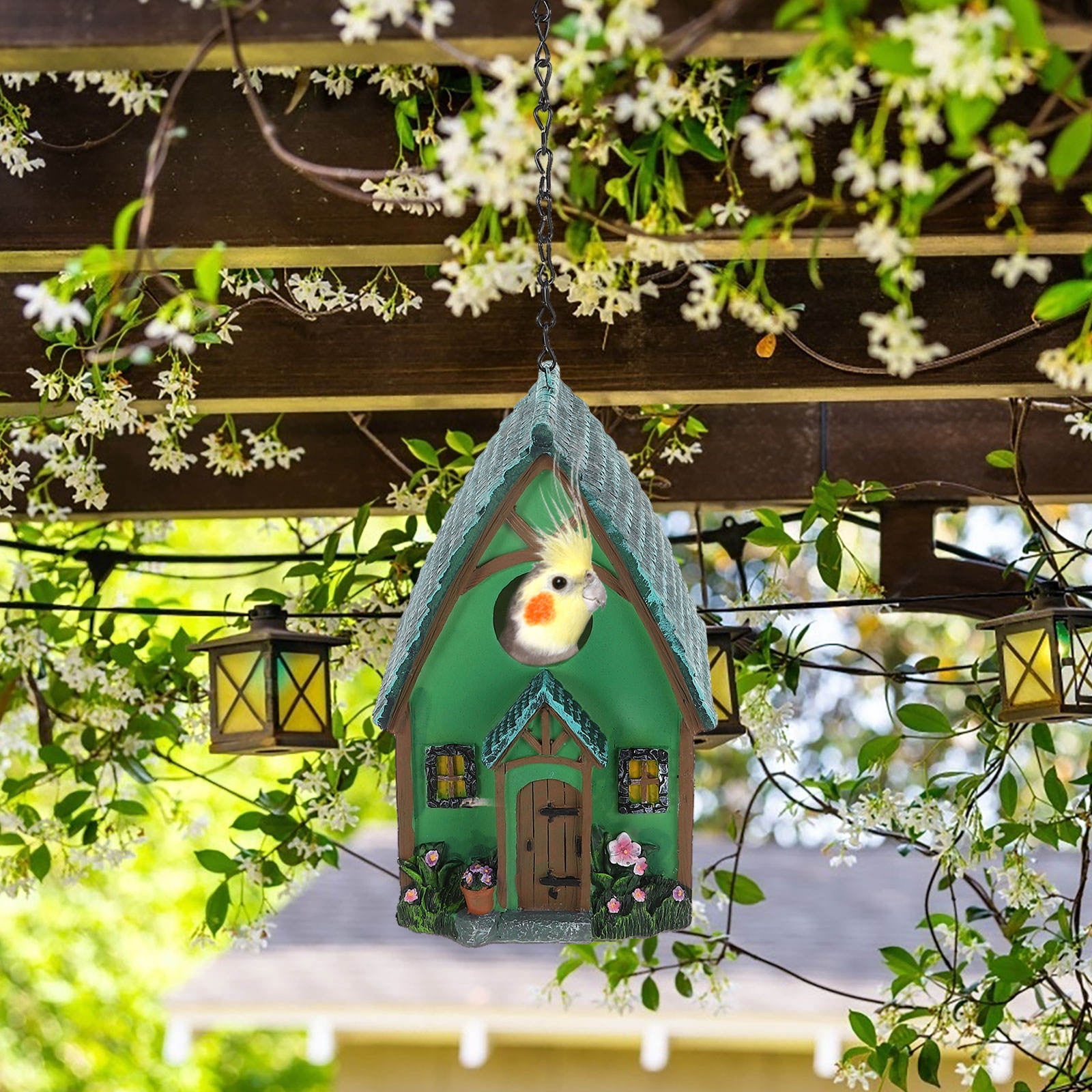 BESTYASH Durable Resin Bird House Garden Decoration with Hanging Nest ...